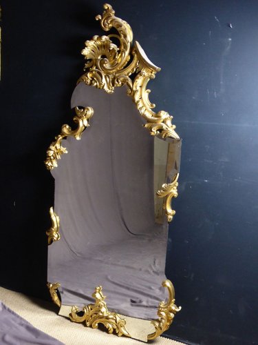 Large Vintage Gold Wooden Foot Mirror for sale at Pamono
