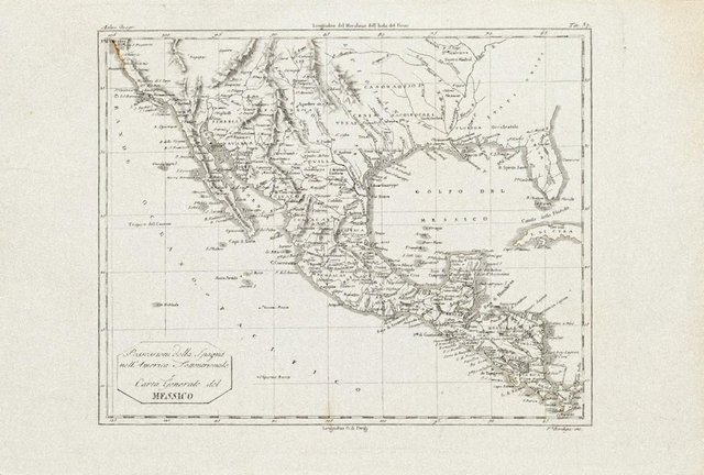 Ancient Map of Mexico - Original Etching - 19th Century 19th Century ...