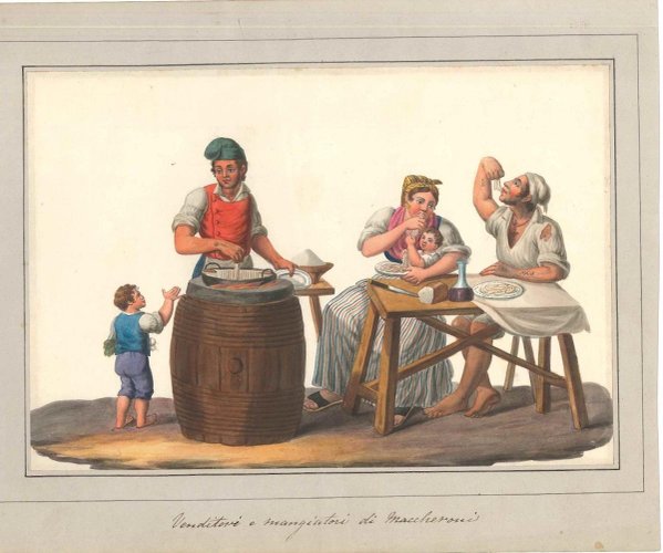 Venditori e Mangiatori di Maccheroni - Watercolor by M. De Vito - 1820 ...