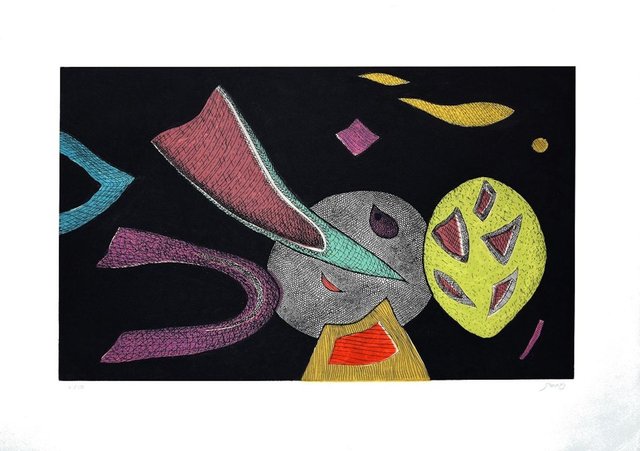 Colorful Space - Original Etching by Henry Goetz - 1980s 1980 for sale ...