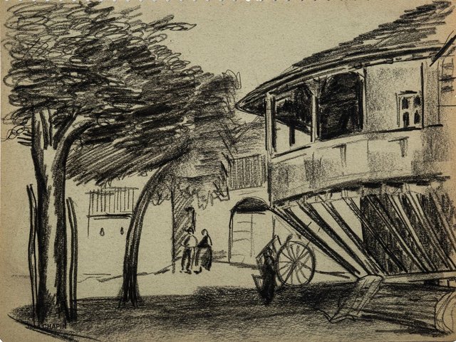 Farm and Farmers - Original Charcoal Drawing by Jean Chapin - Early ...