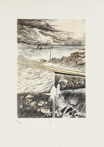Landscape Etching on Paper by Mario Logli for sale at Pamono