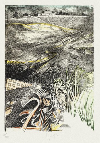 Landscape Etching on Paper by Mario Logli for sale at Pamono