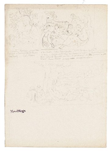 Study of Figures- Drawing in Pencil on Paper by M.Mangin - Late 19th ...