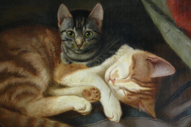 Carl WE Fink, gatti, olio su tela in vendita su Pamono