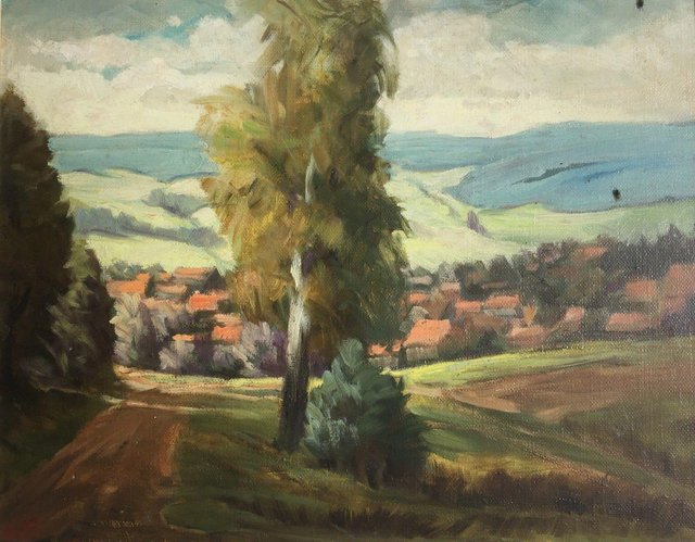 Adolf Faust, 1882-1945, Village Well, Öl auf Karton bei Pamono kaufen