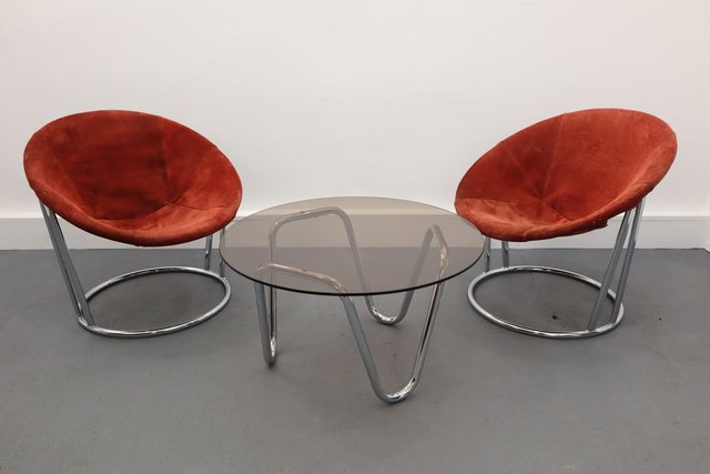 Table Basse et Chaises par E. Lusch pour Lusch & Co., 1960s, Set de 3 ...