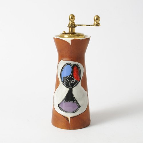 Mid-Century Italian Cermamic and Leather Pepper Mill from Chiarugi for ...