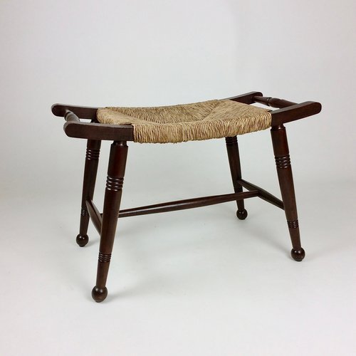 Englischer Arts & Crafts Hocker aus Holz & Stroh, 1900er bei Pamono kaufen