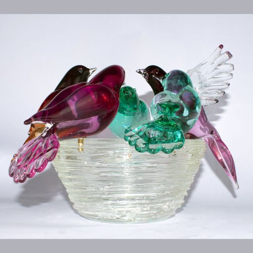 Nest with 5 Birds in Murano Glass by Valter Rossi for VRM for sale at ...