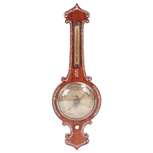 Barometro antico banjo in legno intarsiato, XIX secolo in vendita su Pamono