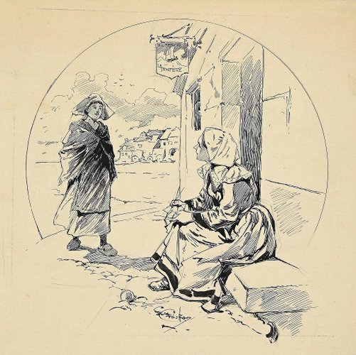 Georges Conrad, Figures In the Landscape, Pen Drawing, Early 20th ...