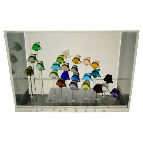 Aquarium with Crystal Fish, Set of 24 for sale at Pamono