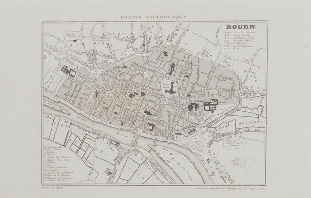 Unknown, Map of Rouen, Original Etching, 19th Century for sale at Pamono