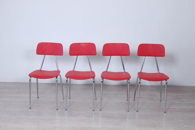 Vintage Vinyl Kitchen Chairs in Red, Set of 4 for sale at Pamono