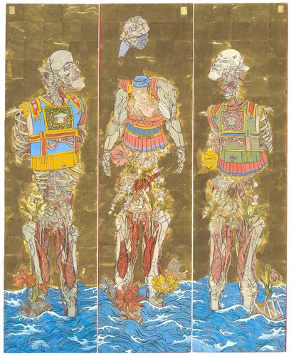 The Three Emperors, Futuristic Painting Triptych as a Byōbu-Ē, Folding ...