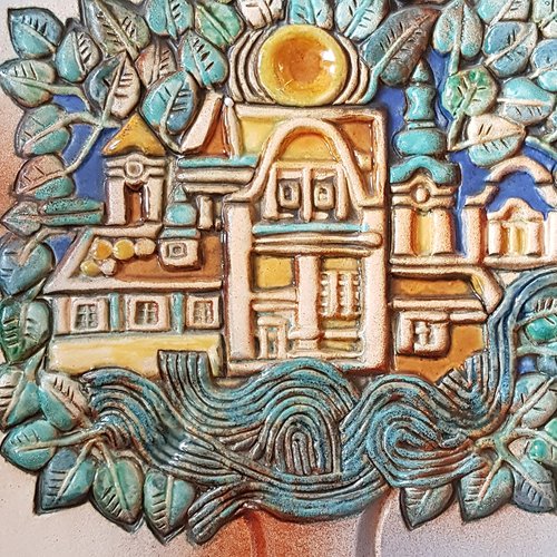 Plaque Murale Style Mid-Century en Grès Vernis, Hongrie, 1990s en vente ...