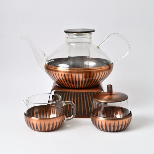 Glass and Copper Tea Set by Heinrich Löffelhardt for Jena Glass Schott ...