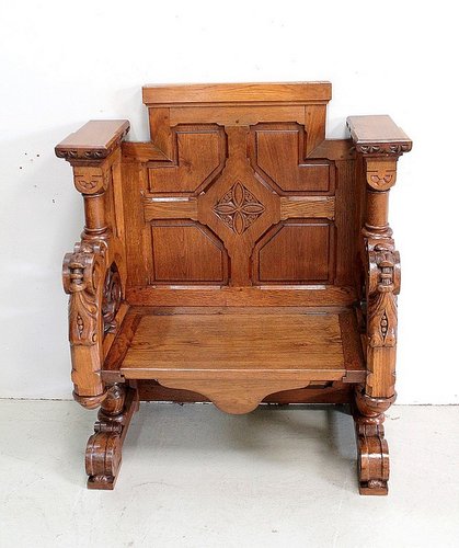 Solid Oak Church Stall for sale at Pamono