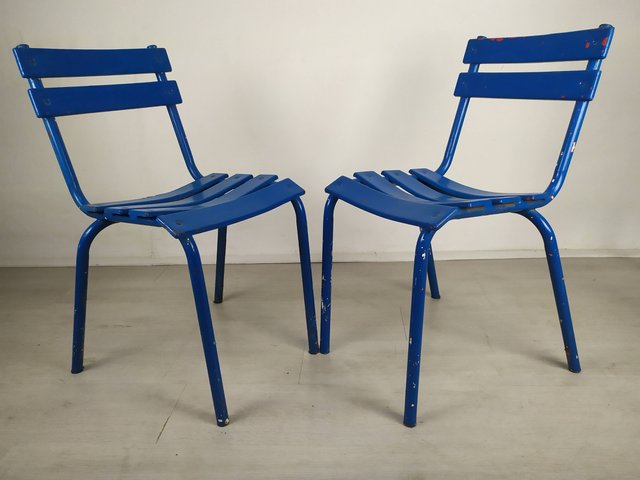 Blue Metal Dining Chairs, Set of 14 for sale at Pamono