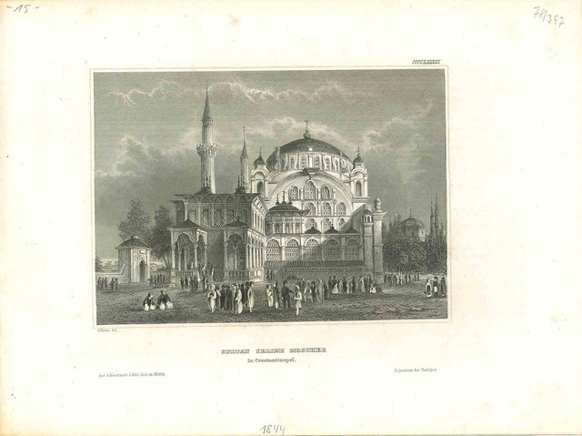 Antike Ansicht der Sultan Selim Moschee in Konstantinopel, Lithographie ...