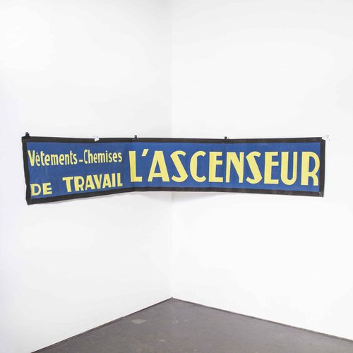 Blue & Yellow Canvas Advertising L’Ascenseur Banner, 1950s for sale at ...