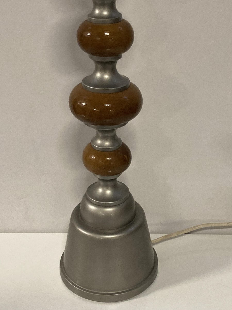 Large Teak & Zinc Table Lamp, Denmark, 1970s for sale at Pamono