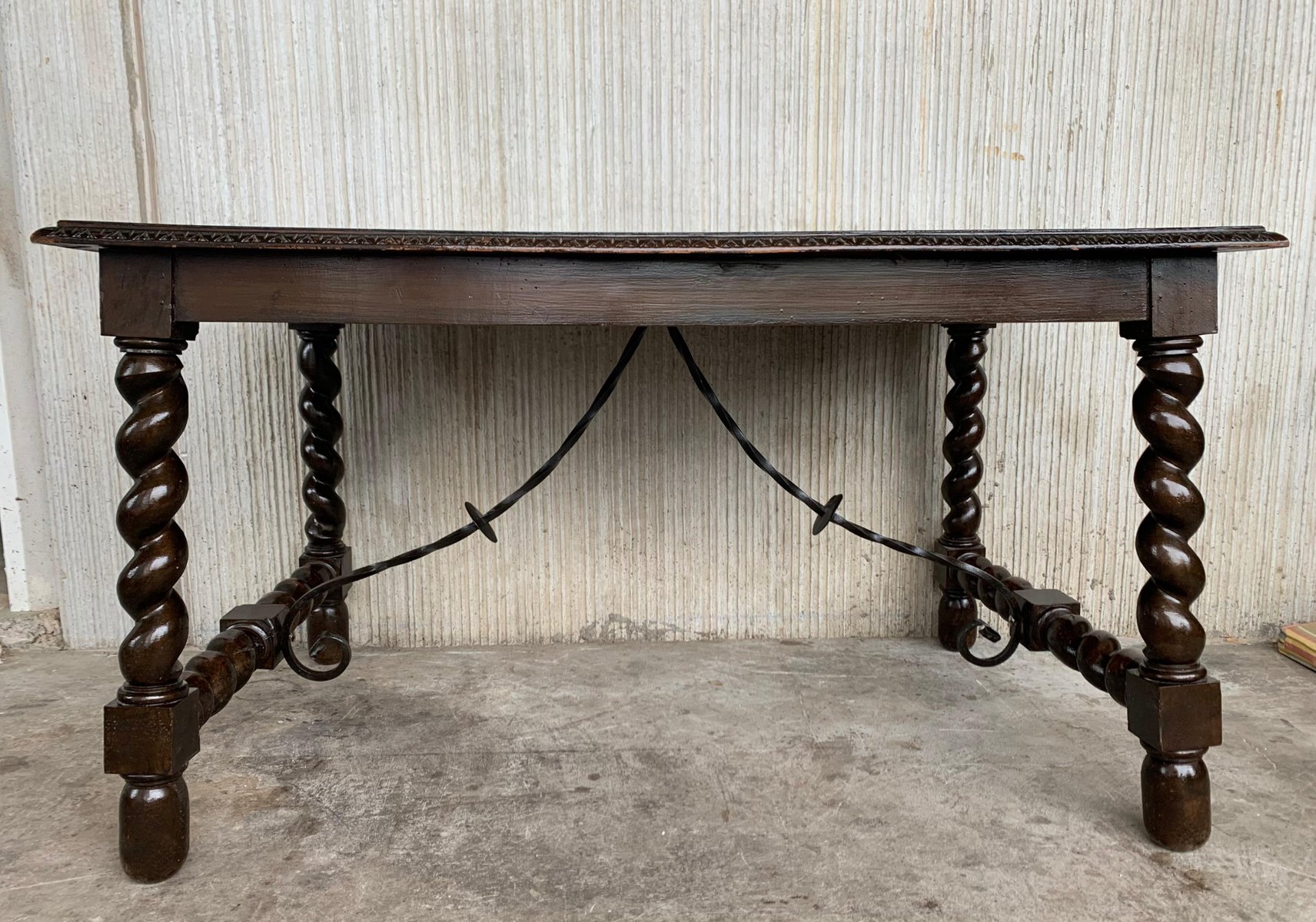 19th-Century Spanish Baroque Walnut Solomonic Leg Fratino Table with ...