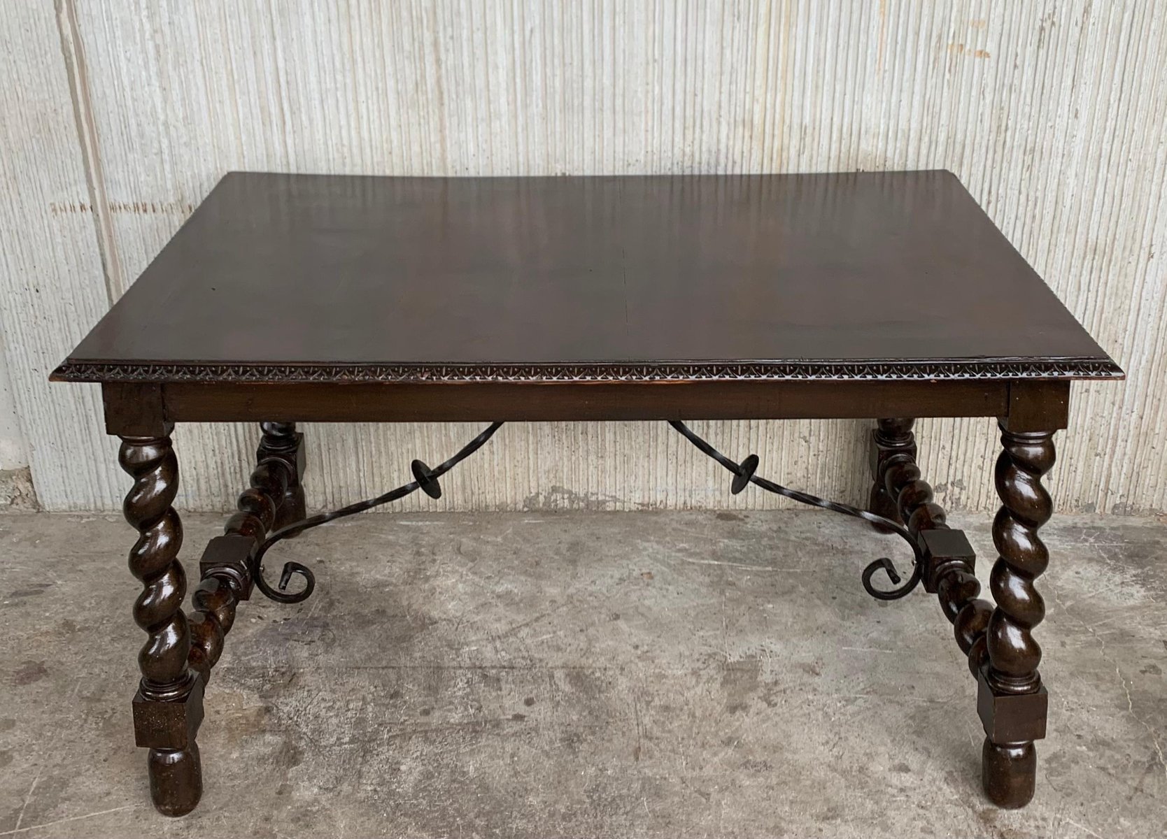 19th-Century Spanish Baroque Walnut Solomonic Leg Fratino Table with ...