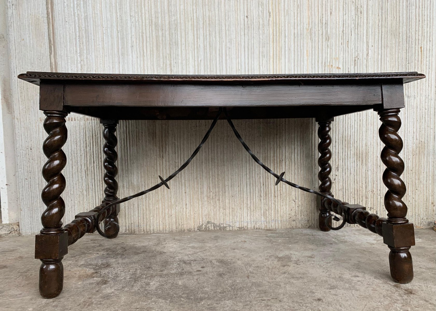 19th-Century Spanish Baroque Walnut Solomonic Leg Fratino Table with ...