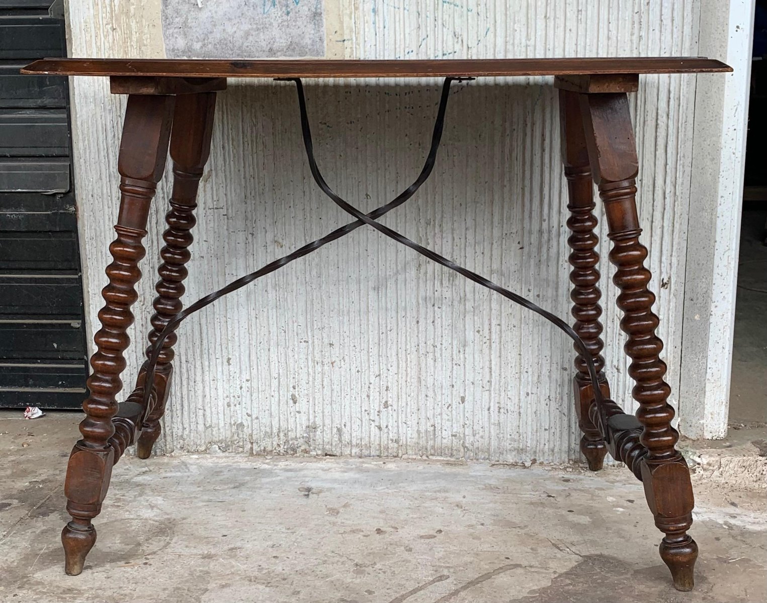 19th-Century Spanish Walnut Side Table with Turned Legs and Bevelled ...