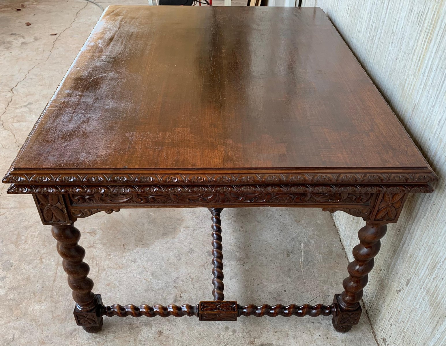 19th-Century Spanish Baroque Walnut Extendable Table with Carved Frame ...