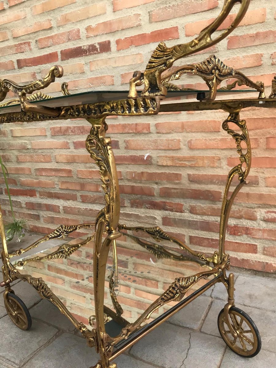 Baroque Brass Two-Tier Bar Cart for sale at Pamono