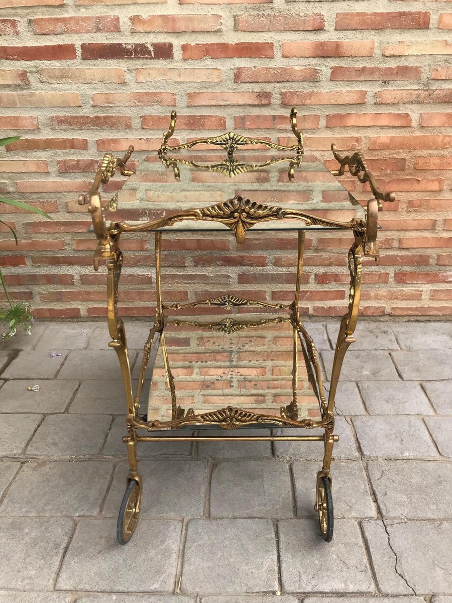 Baroque Brass Two-Tier Bar Cart for sale at Pamono