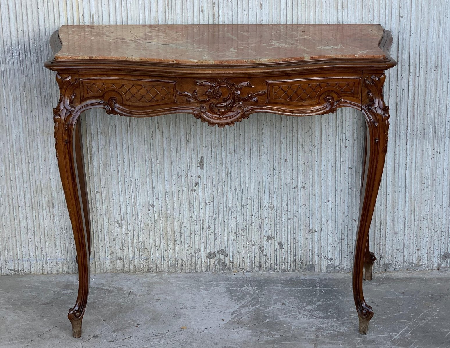 20th French Century Marble Top Walnut Console Table with Drawer for ...