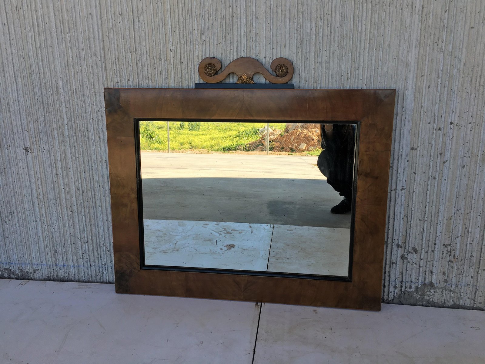 Antique Rectangular Carved Oak and Bronze Mirror, 1920s for sale at Pamono