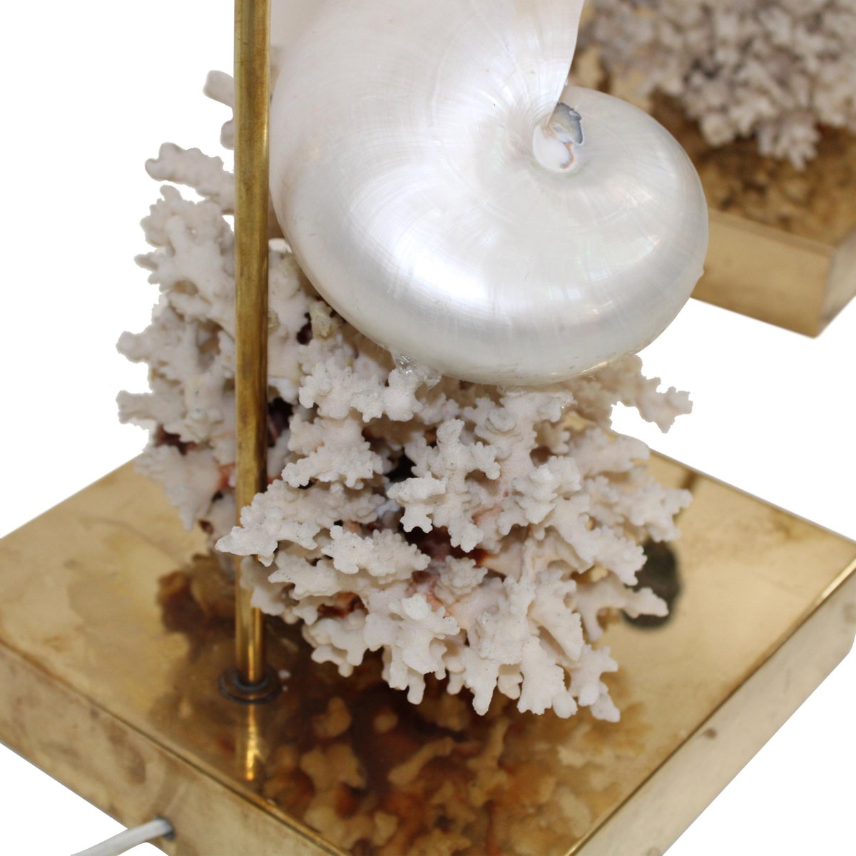 Messing und Muschel Tischlampen, Spanien, 1980, 2er Set bei Pamono kaufen