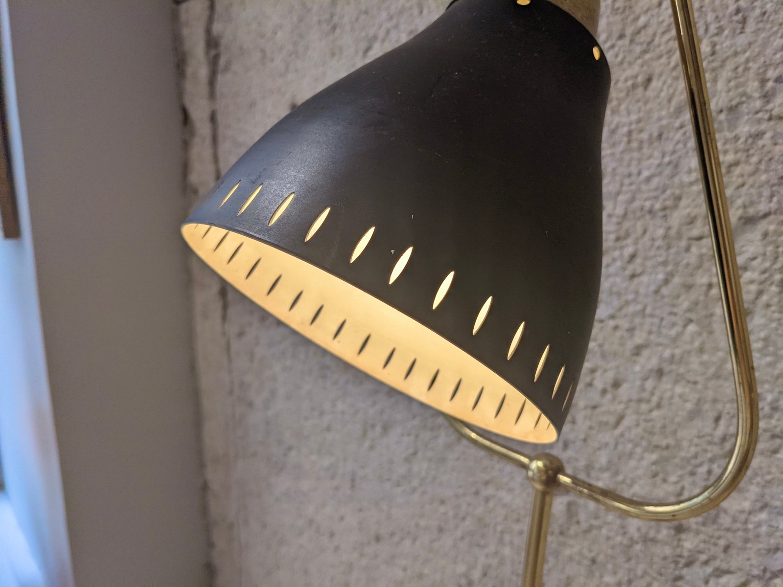 Brass & Black Lacquered Sheet Metal Lamp for sale at Pamono