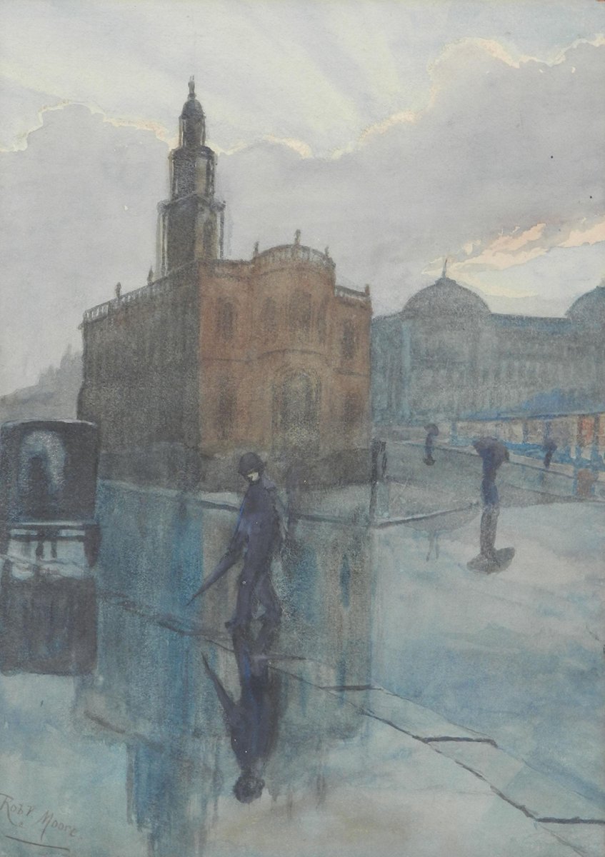 Rain Watercolor by Rob Moore, Early 20th Century for sale at Pamono