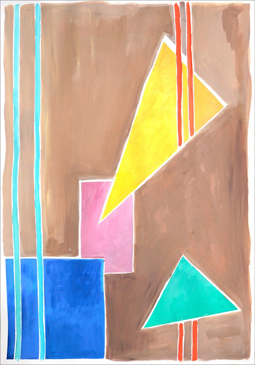 Balanced Geometry I, Primary Pastel Tones, Shapes and Lines on Tan ...