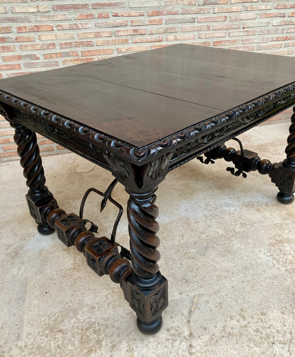Spanish Baroque Table with Dark Walnut Solomonic Legs with Carved ...