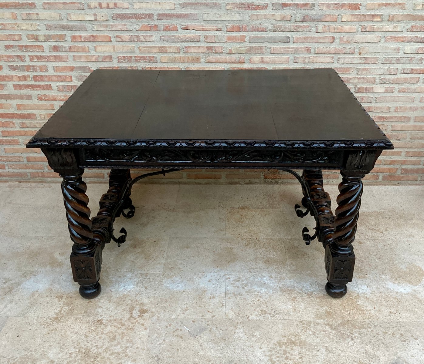 Spanish Baroque Table with Dark Walnut Solomonic Legs with Carved ...
