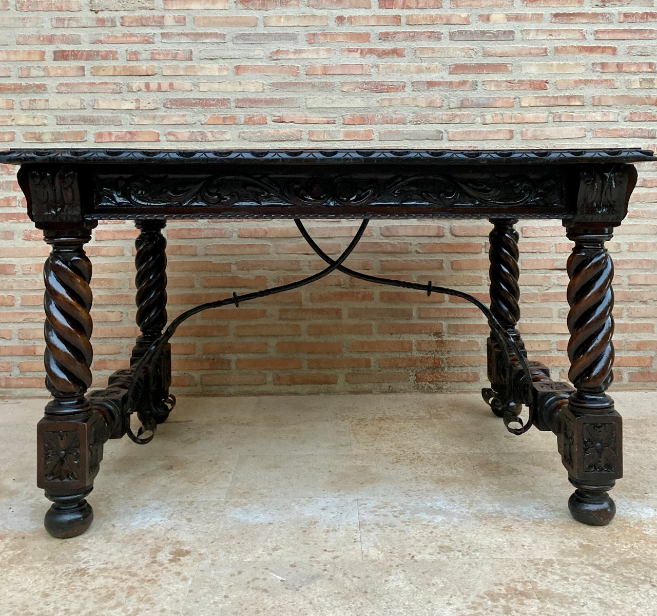 Spanish Baroque Table with Dark Walnut Solomonic Legs with Carved ...