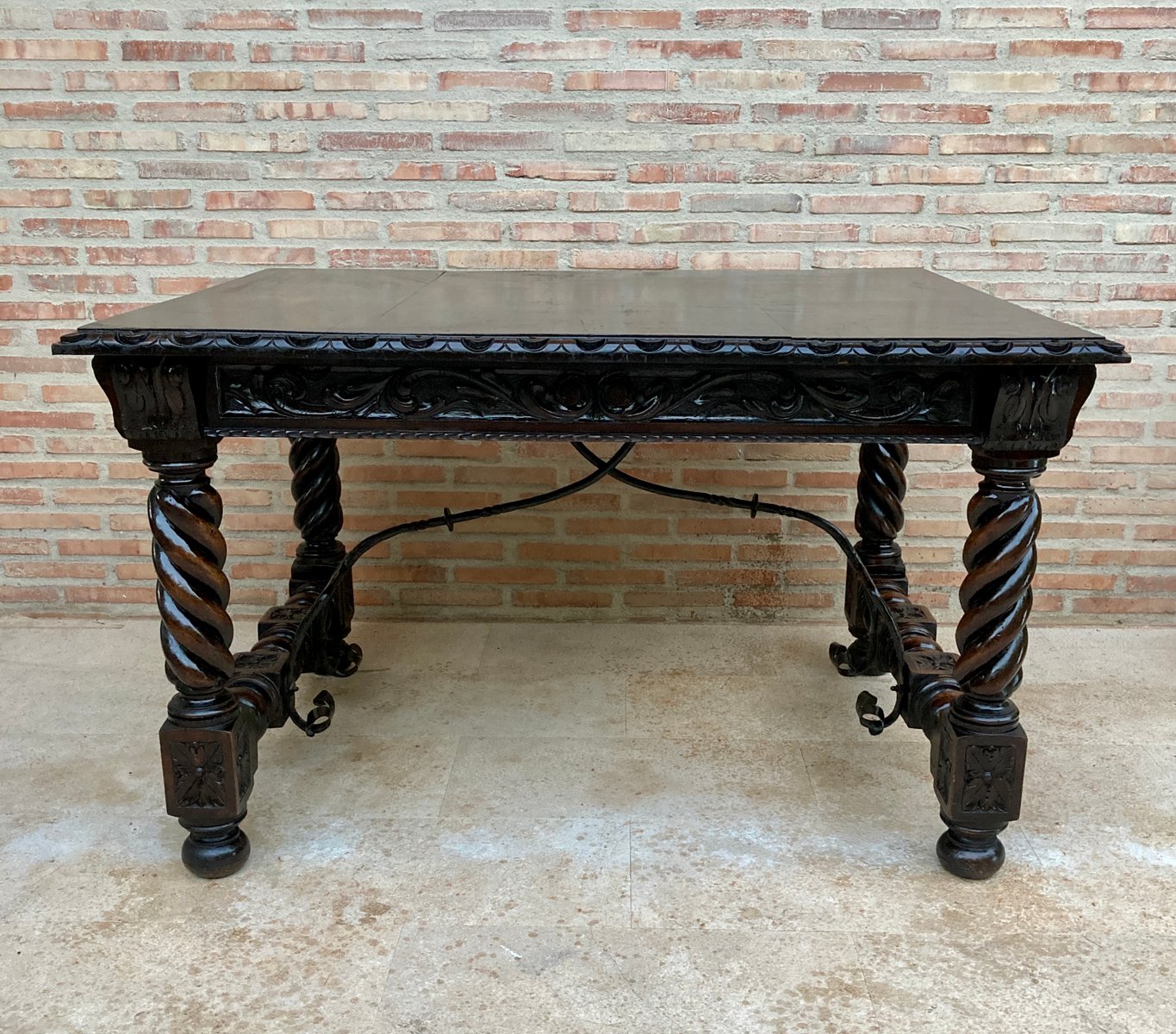Spanish Baroque Table with Dark Walnut Solomonic Legs with Carved ...