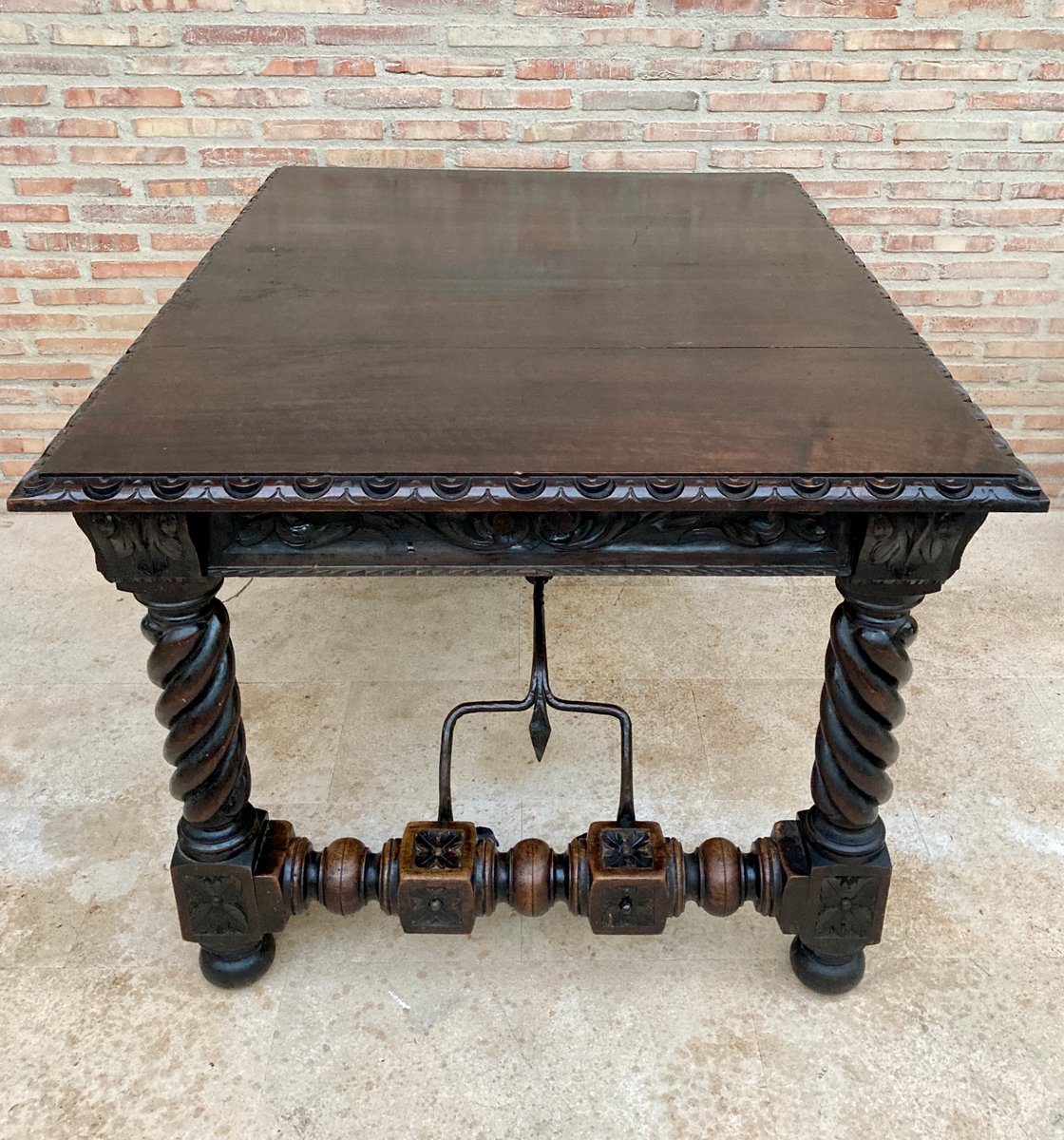 Spanish Baroque Table with Dark Walnut Solomonic Legs with Carved ...