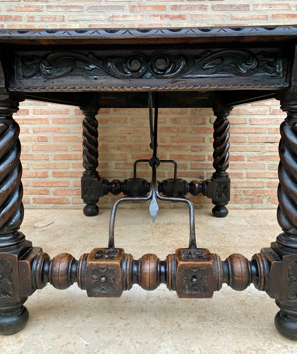 Spanish Baroque Table with Dark Walnut Solomonic Legs with Carved ...