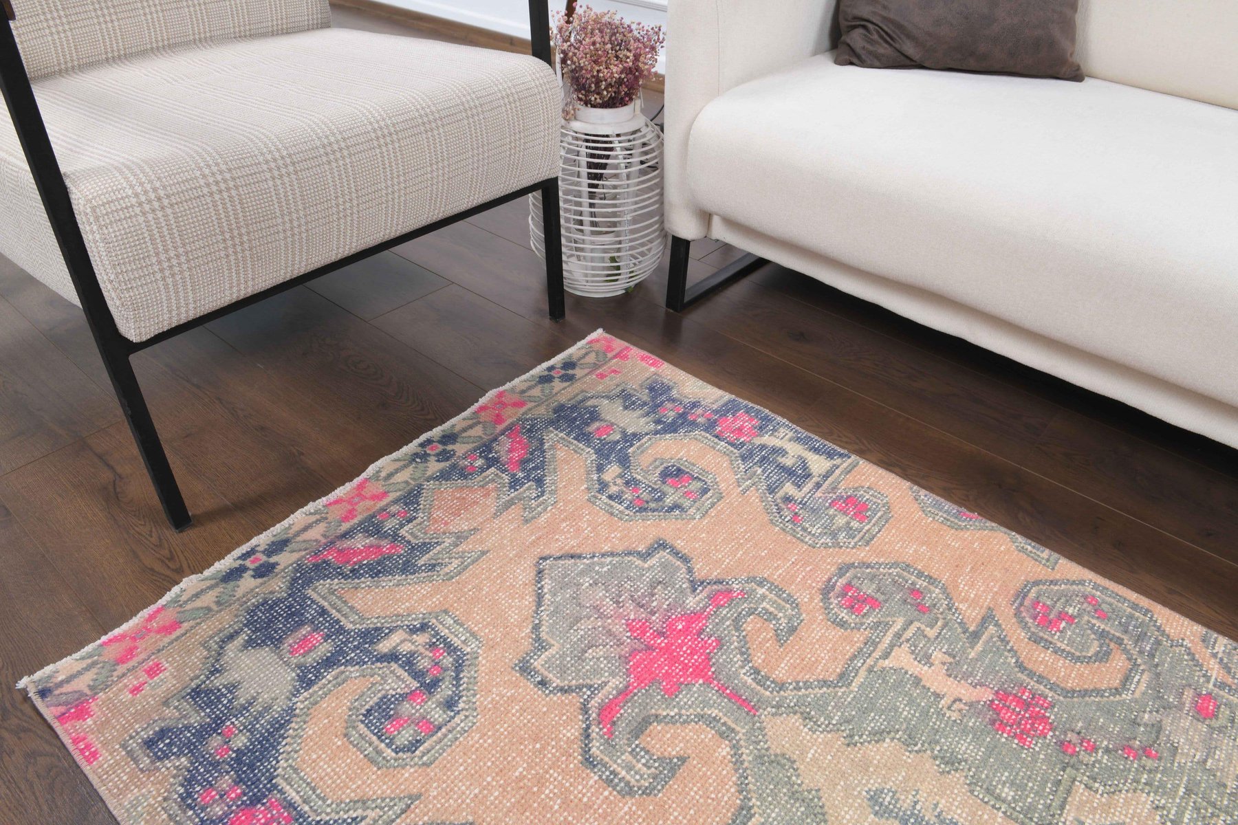 Vintage Middle Eastern Handmade Rug in Orange Wool for sale at Pamono