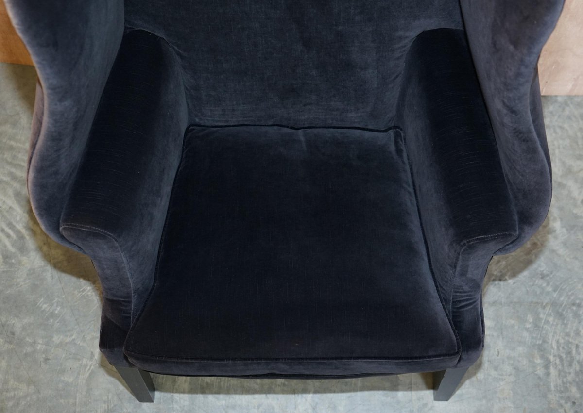 Vintage Black Velvet Wingback Armchairs from George Hepplewhite, Set of ...