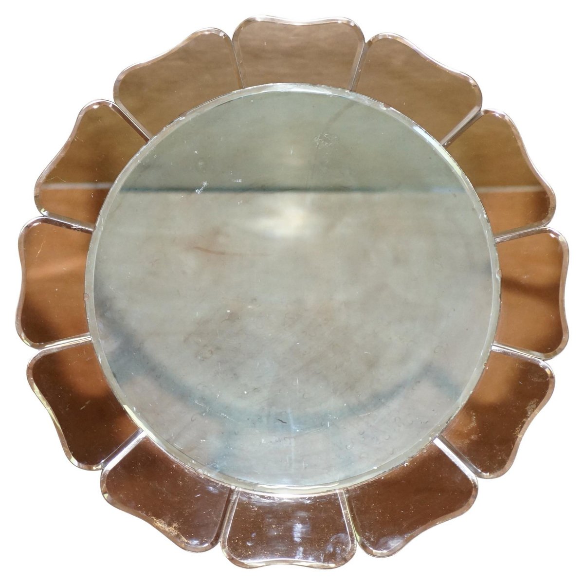 Large Round Art Deco Venetian Bevelled Peach Glass Mirror, 1930s for ...