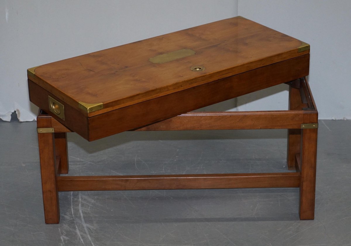 Burr Yew Wood Military Campaign Gun Case Side Table on Original Base ...